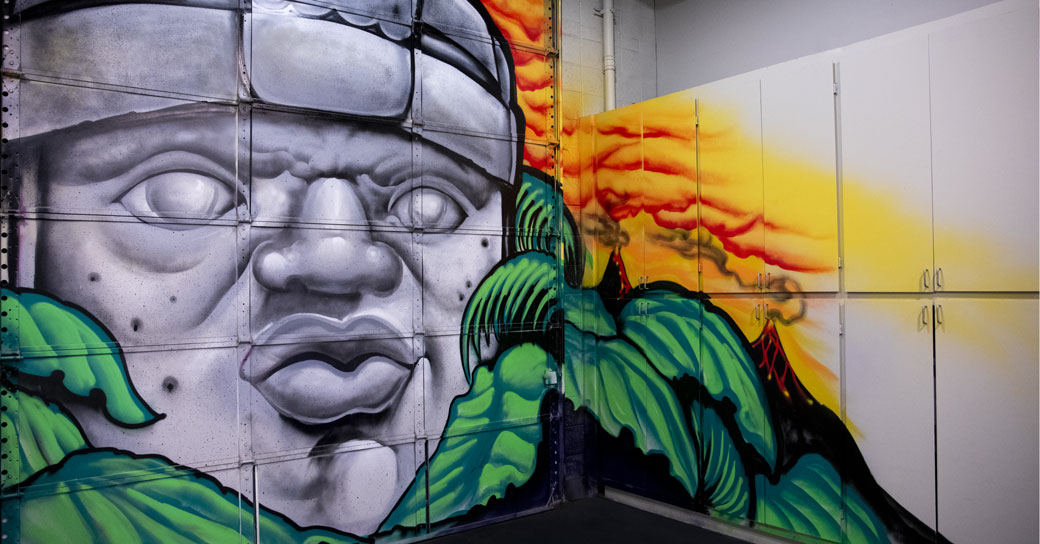 Custom Mural Olmec Head by Street Artist – Splinter